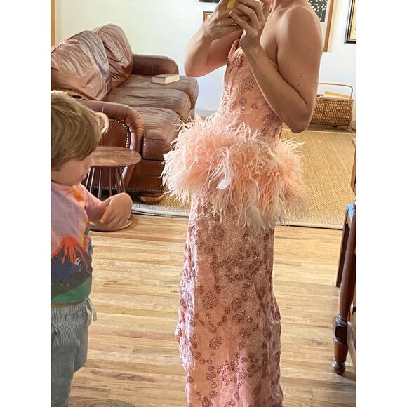 Victor Costa | Dresses | Victor Costa Stunning Pink Feather Trim ...